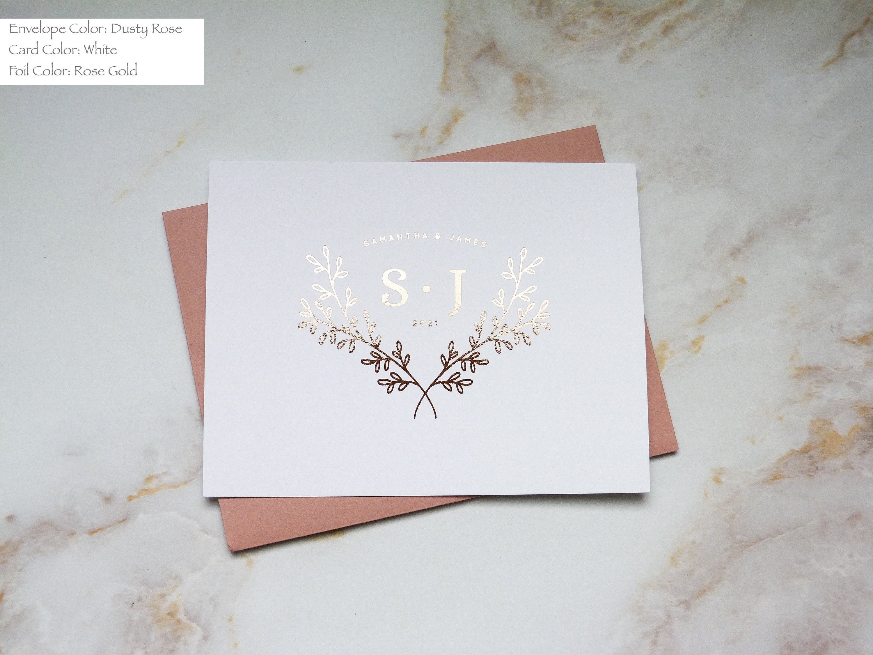 Branch Monogram Foil Cards Monogram Thank You Cards Couple - Etsy