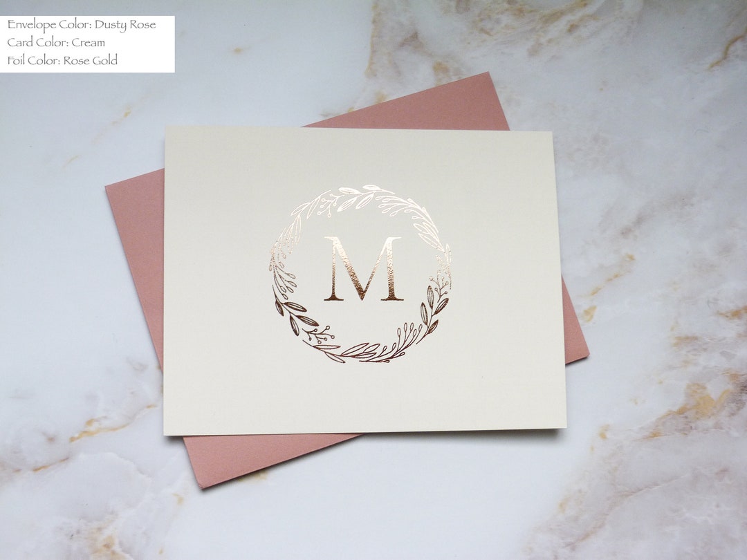 Wreath Monogram Foil Cards Monogram Thank You Cards Couple - Etsy