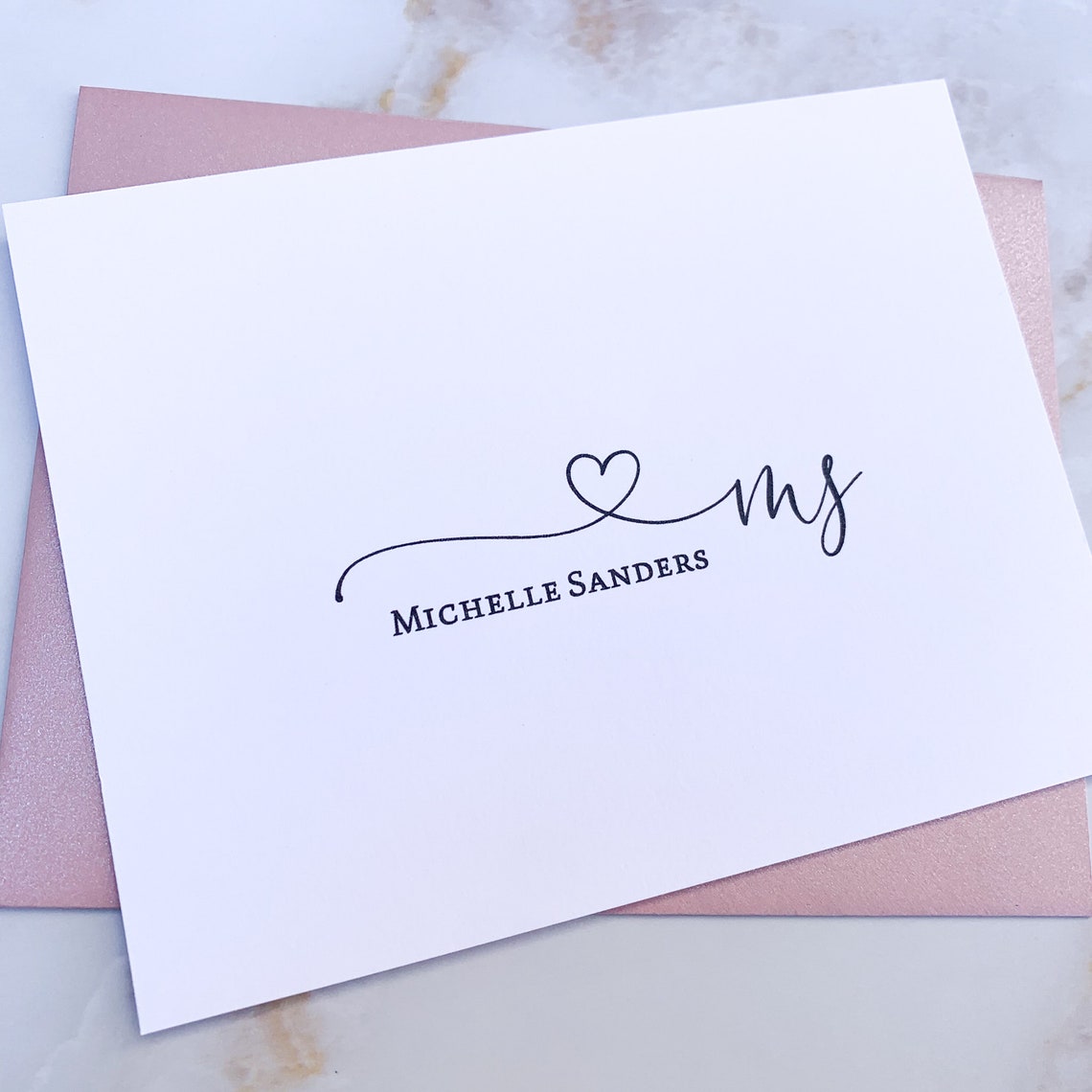 Script Heart Personalized Cards Script Heart Font Cards | Etsy