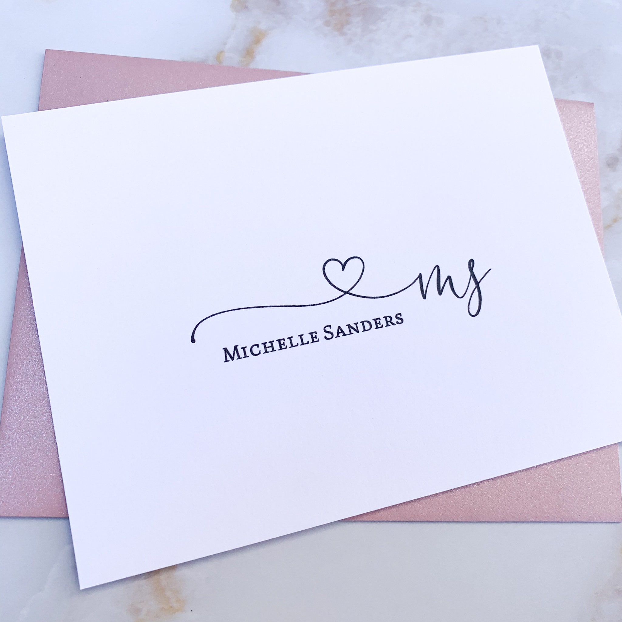 Script Heart Personalized Cards Script Heart Font Cards - Etsy