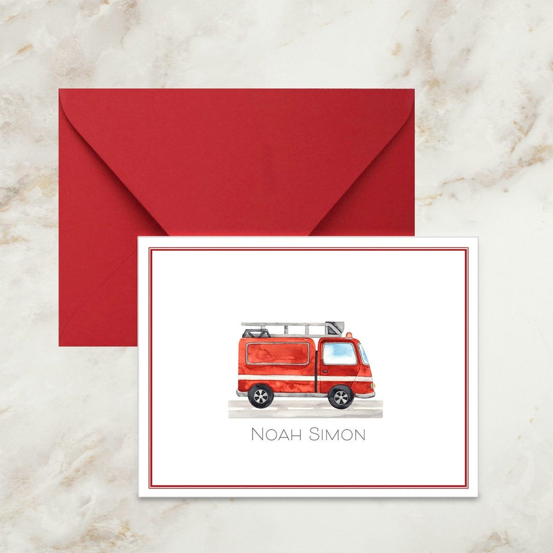 Firetruck Note Cards | Personalized | Firetruck Thank You Cards ...