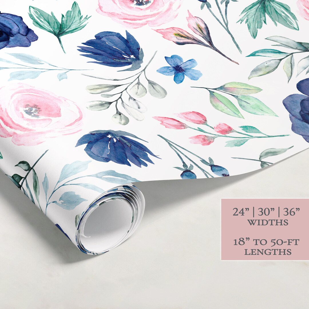 Blue Pink Flowers Wrapping Paper | Floral Gift Wrap | Wrapping Paper ...