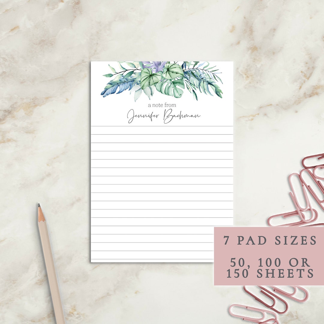 Tropical Leaves Personalized Notepad | Custom Writing Pad | Teacher ...