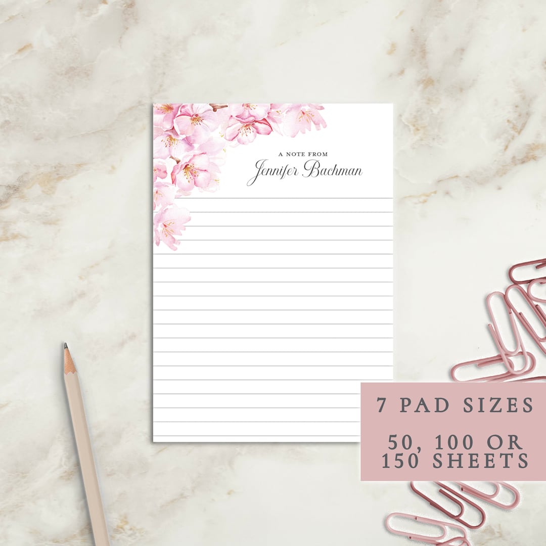 Cherry Blossom Personalized Notepad | Custom Writing Pad | Teacher ...