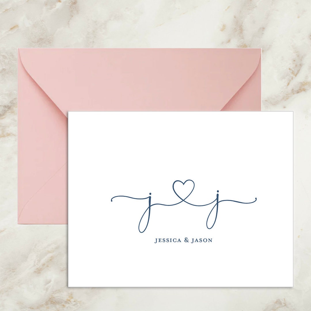 Script Heart Couple Cards | Script Heart Font Cards | Couple Stationery ...
