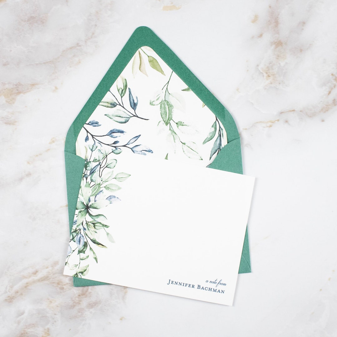 Leaf Notecards | Green Leaves Cards | Personalized Card | Lined ...