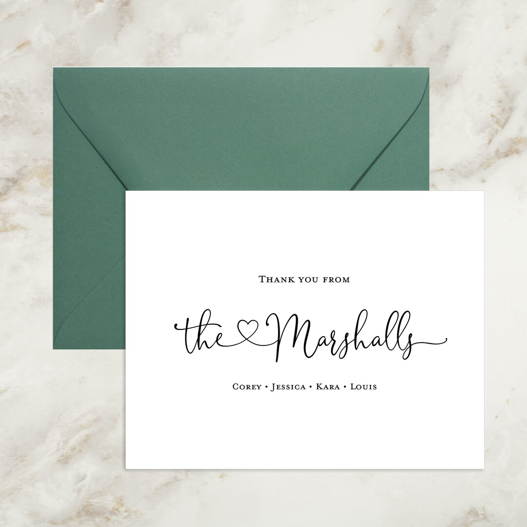Thank You From Personalized Family Cards | Script Heart Font Cards ...