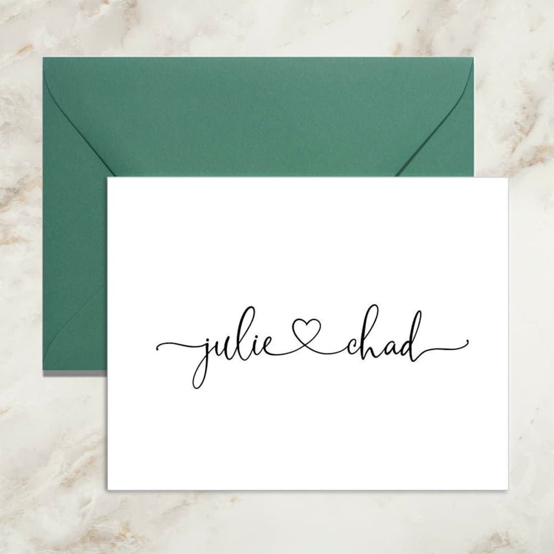 Heart Couple Wedding Thank You Cards, Personalized Note Cards With ...