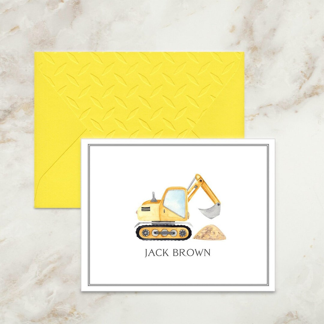 Excavator Note Cards | Construction Note Cards | Personalized | Thank ...