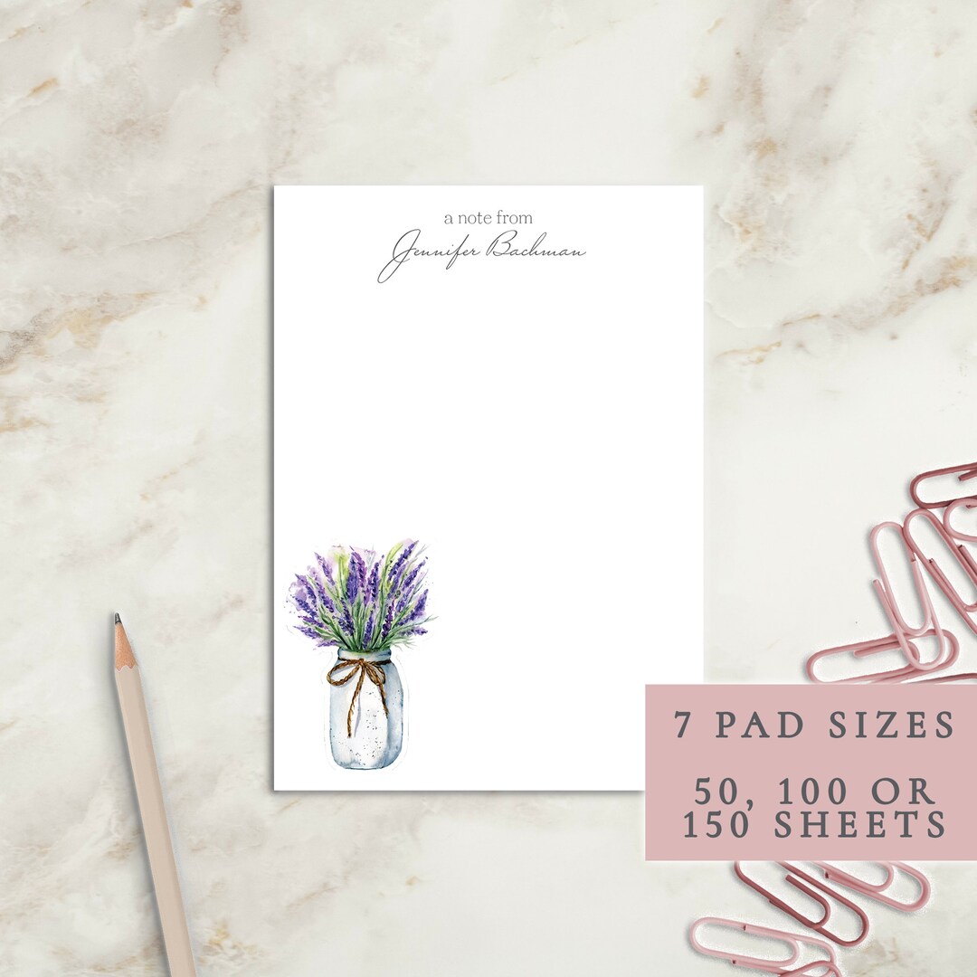 Purple Lavender Personalized Notepad | Custom Writing Pad | Teacher ...