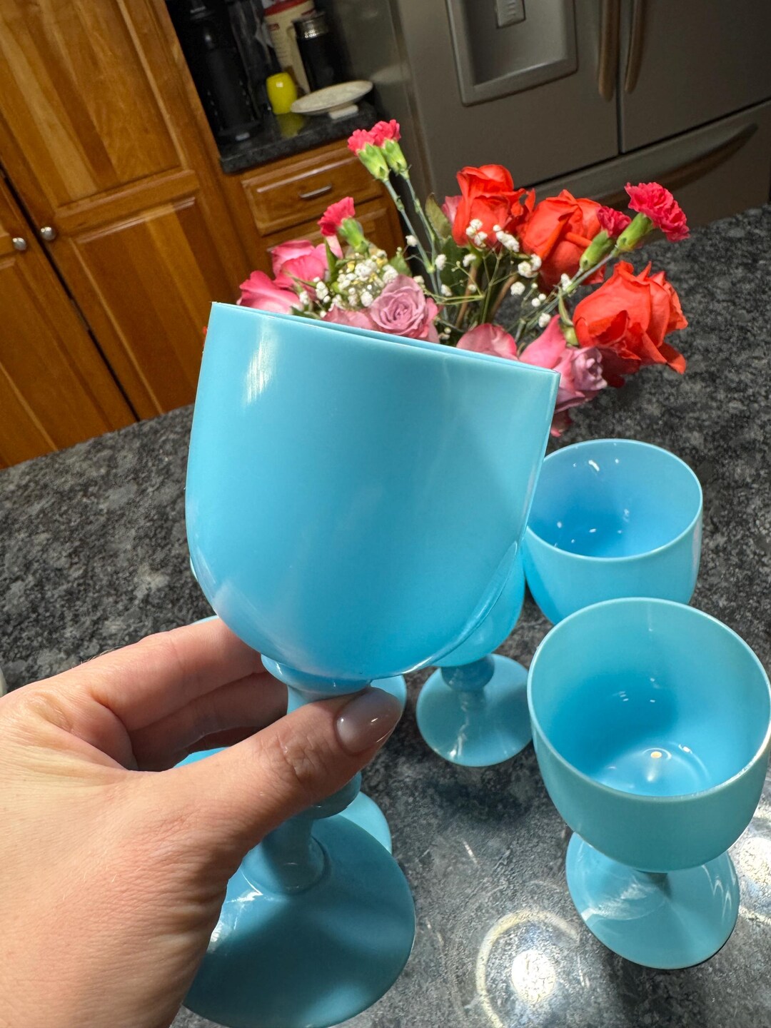 Vintage Blue Opaline Glass Goblets – Set of 6 | Pedestal Wine Glasses ...