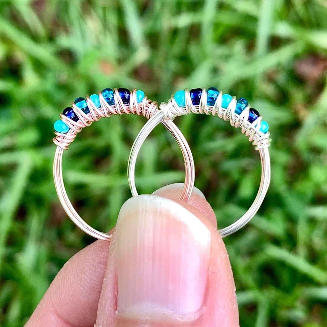 Dainty Blue Ring, Ocean Ring, Mermaid Ring, Wire Wrapped Ring for Women ...