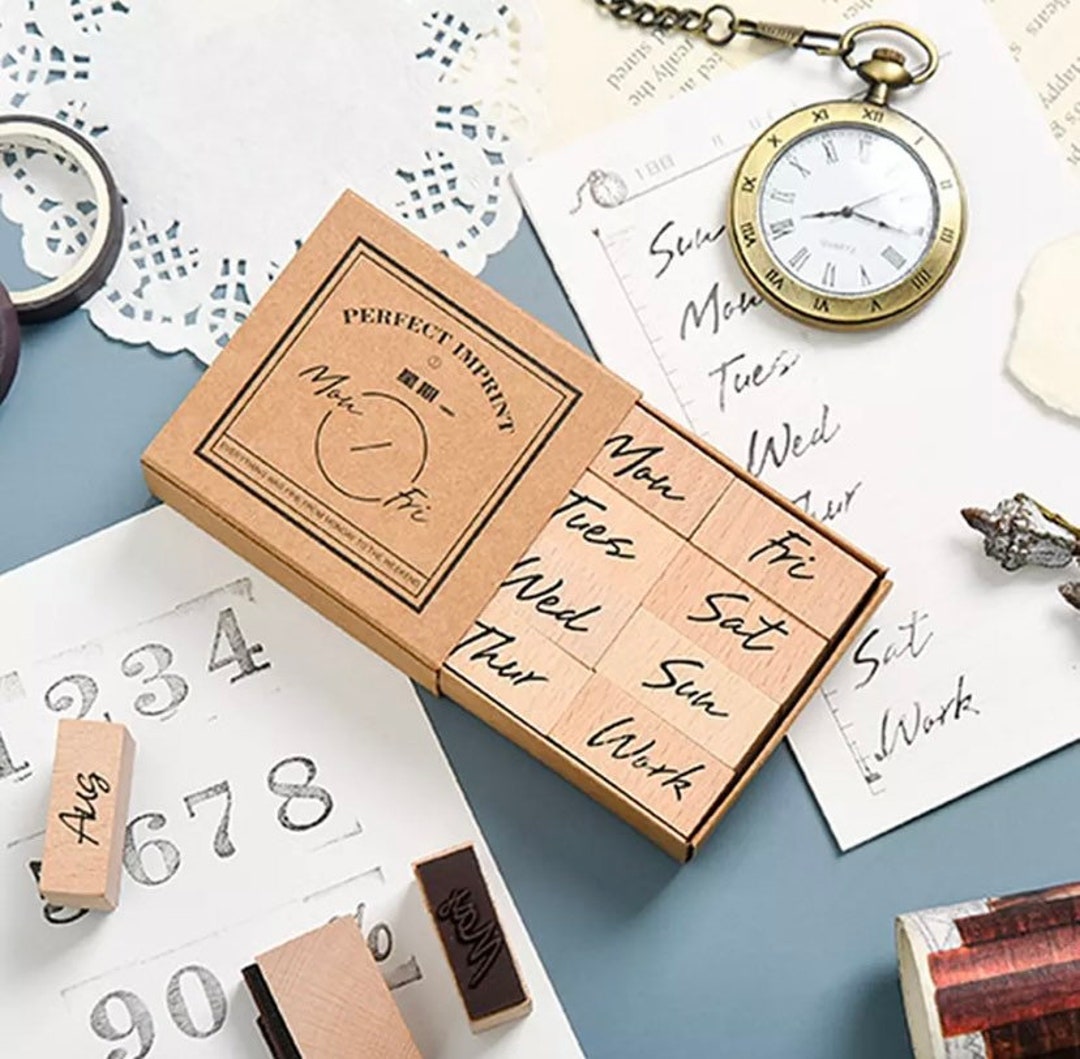 Calendar Wooden Stamp Set Weekday Stamps Month Stamps Journal Stamp - Etsy