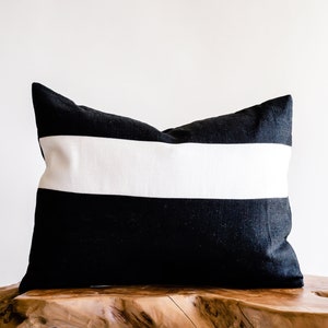 12 X 16 Off-white Horizontal Stripe on Contrasting Black Linen ...