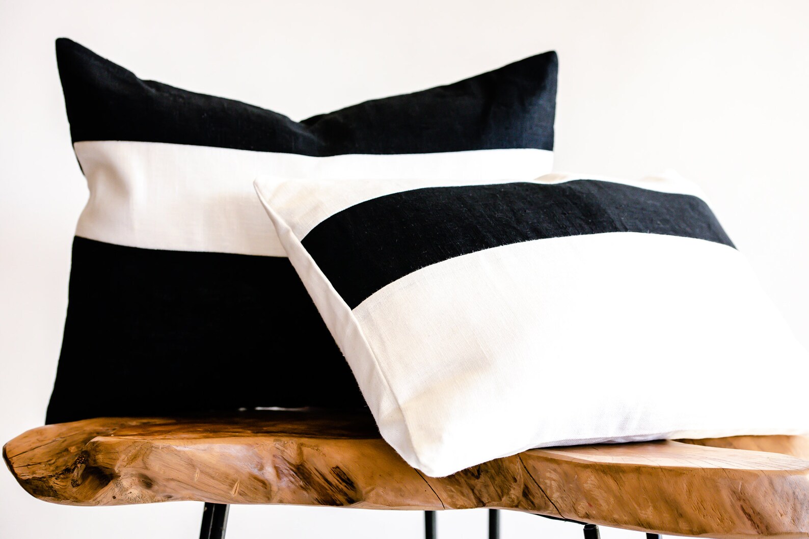 12 X 16 Off-white Horizontal Stripe on Contrasting Black Linen ...