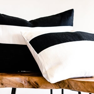 12 X 16 Off-white Horizontal Stripe on Contrasting Black Linen ...