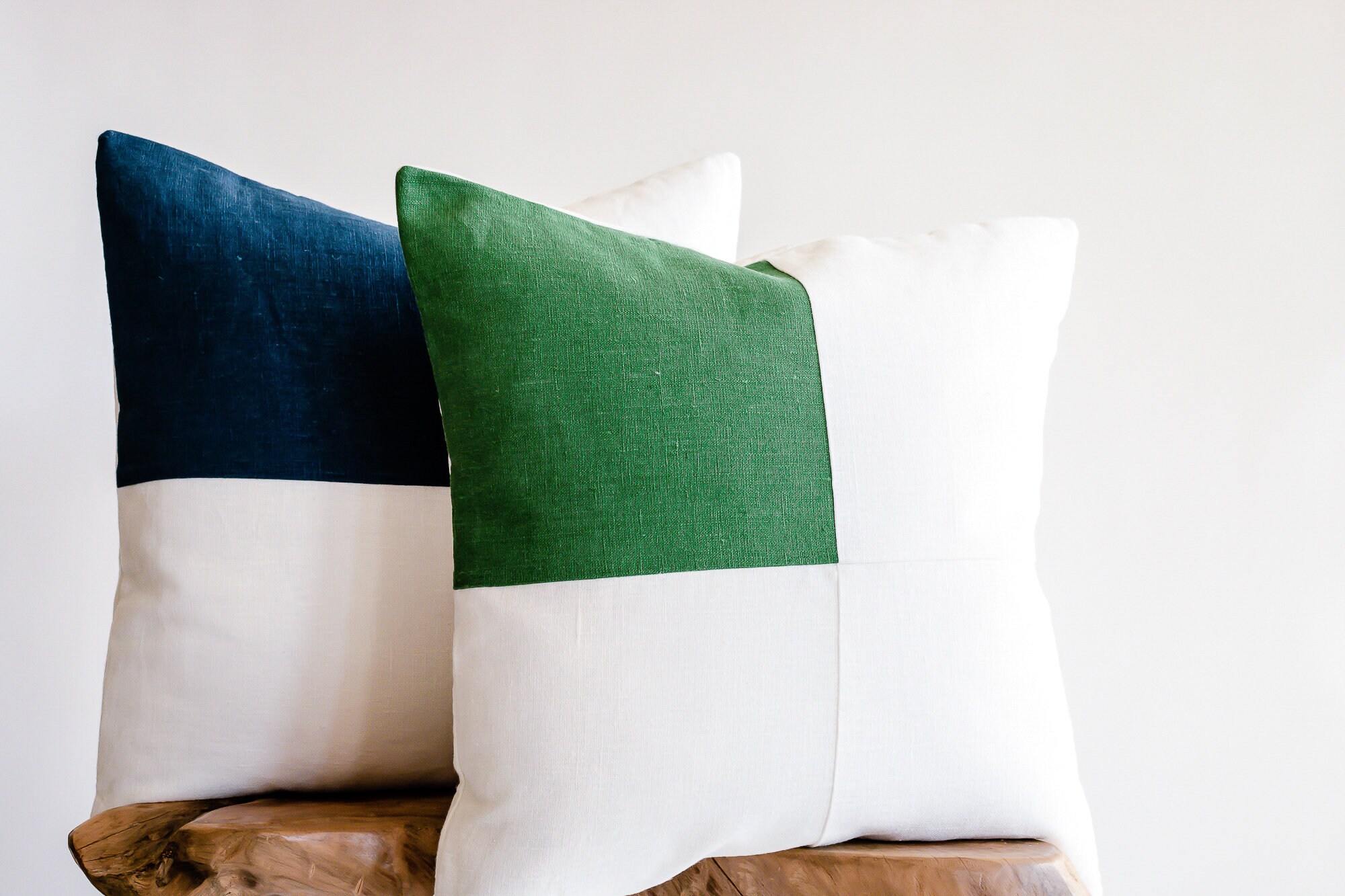 Deep-ocean Blue Solid Colored Square on Off-white Linen Decorative ...