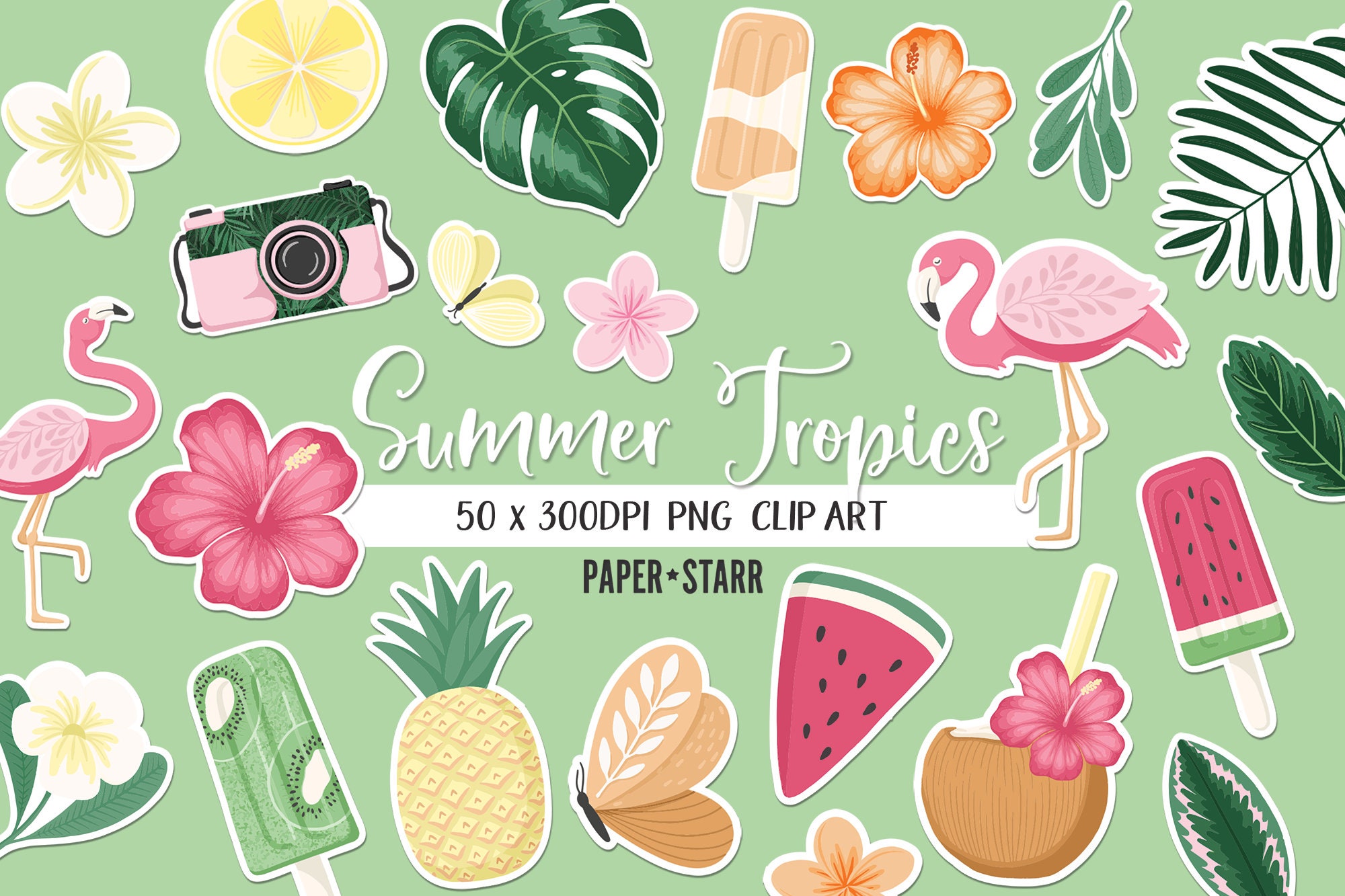 Floral Clipart Commercial Use Sublimation PNG Flamingo Clipart Tropical ...