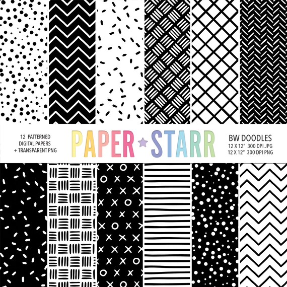 Materials Pattern Doodles Paper. Instant Download Black and White ...