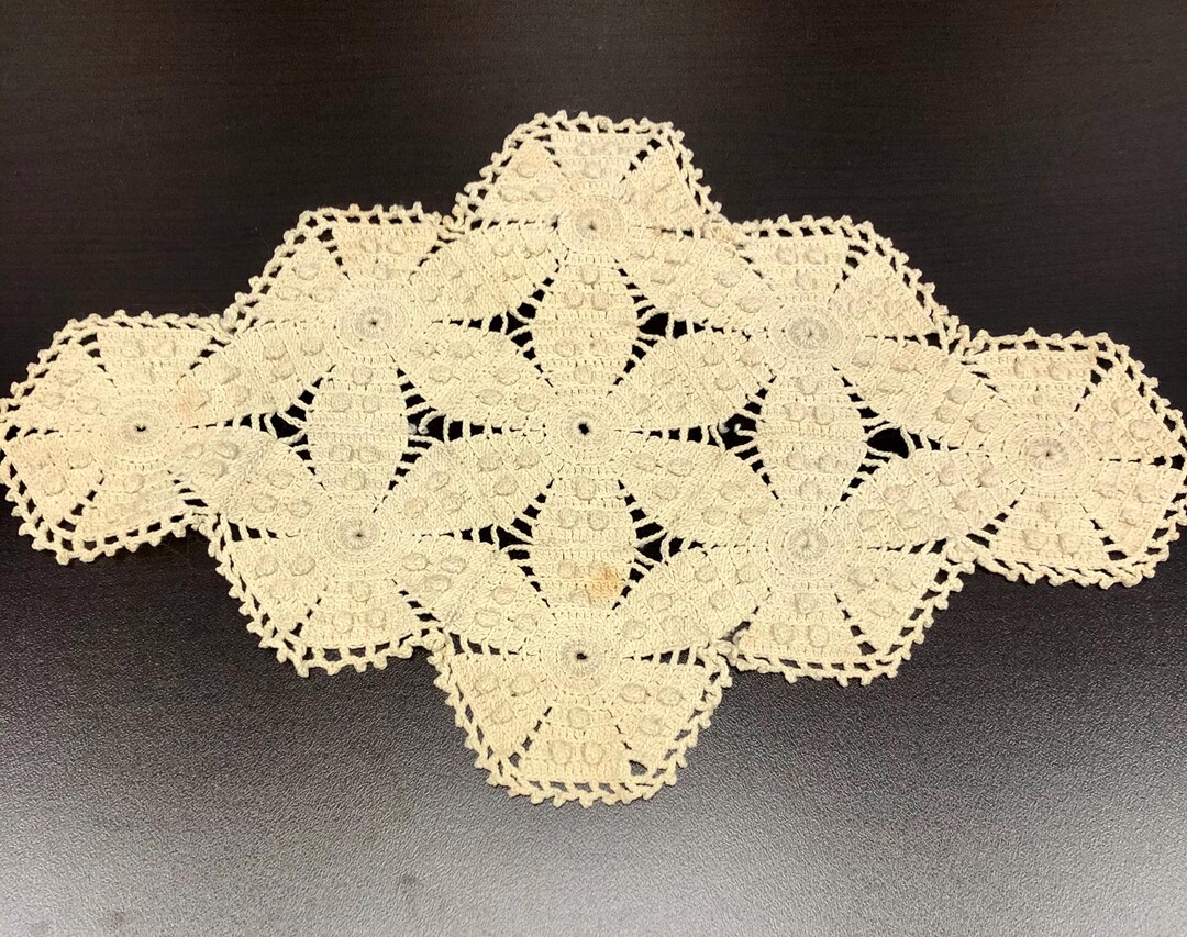 Vintage Diamond-ish Shape Doily With Crocheted Button-like Design on ...