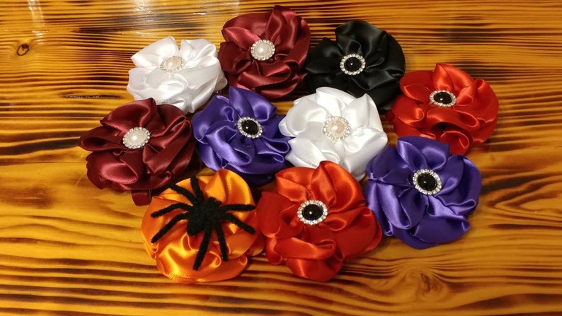 Handmade Halloween Gothic Ribbon Flowers With Faux Pearl and - Etsy