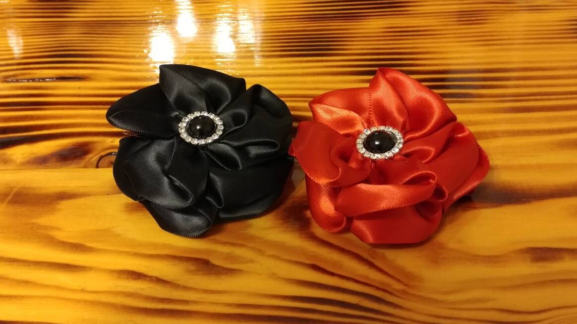 Handmade Halloween gothic ribbon flowers with faux pearl and | Etsy