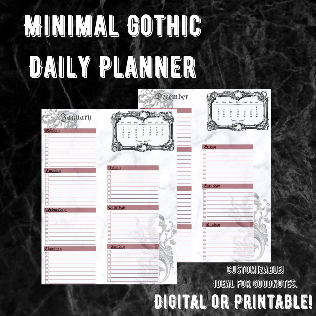 Minimalist Goth Daily Planner digital Printable - Etsy