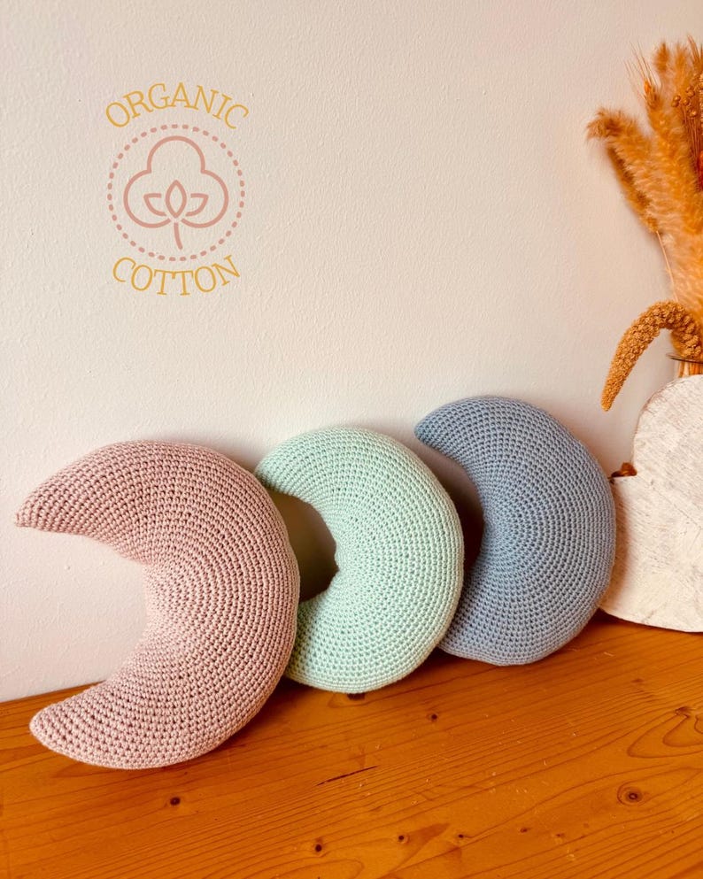 Cuscino Luna Cotone Biologico Crochet, Cuscino Decorativo per la Culla ...