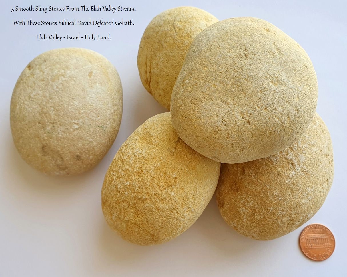 5 Smooth Sling Stones Elah Valley Stream Biblical David and Goliath ...