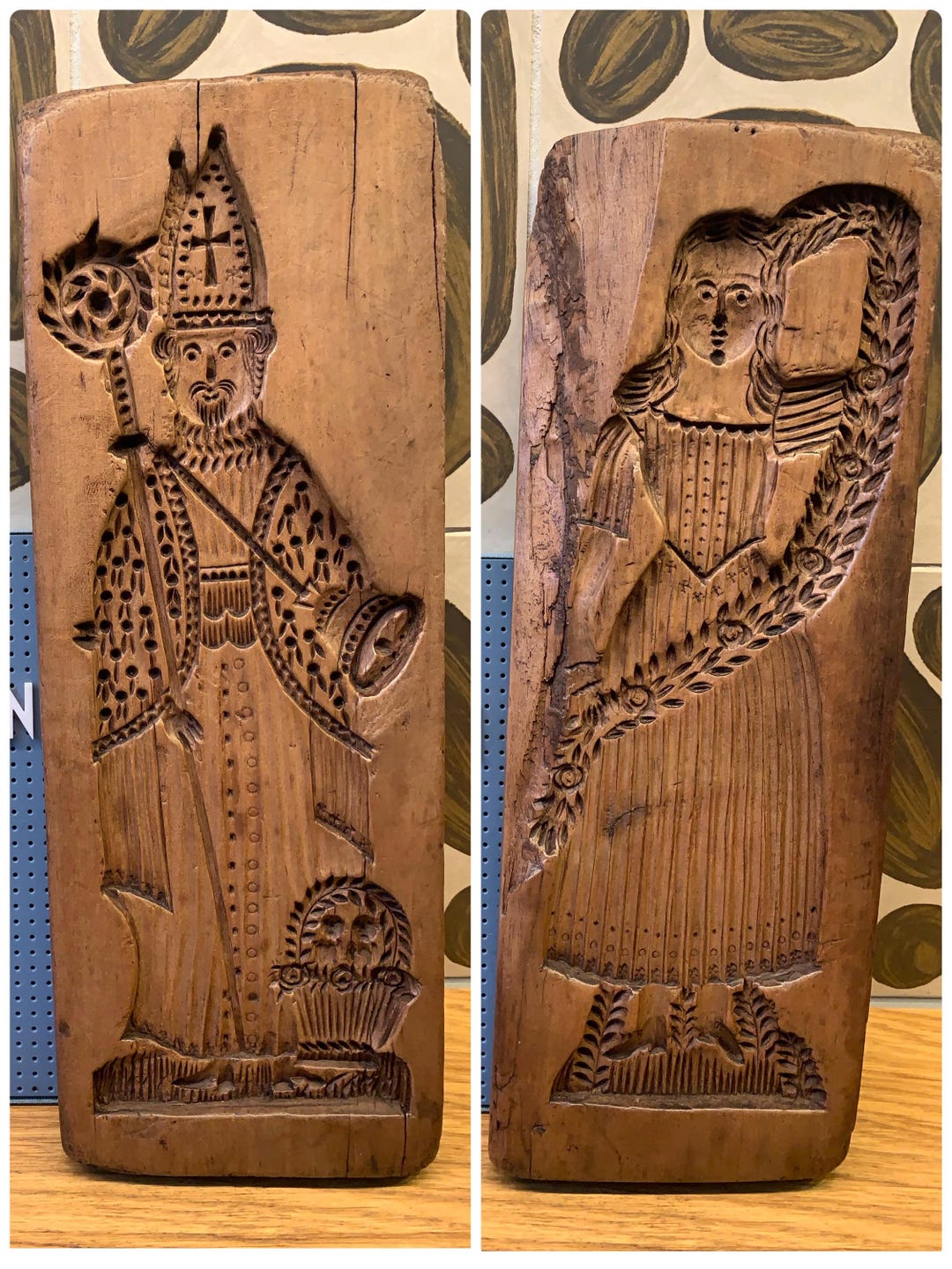 Rare Antique Double Sided Sinterklaas Sint-nicolaas / Wooden Speculoos ...