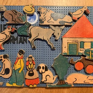 Antique 1940s Wooden Cluster/ Stand up Farm Puzzle W. Hahn Cluster-type ...