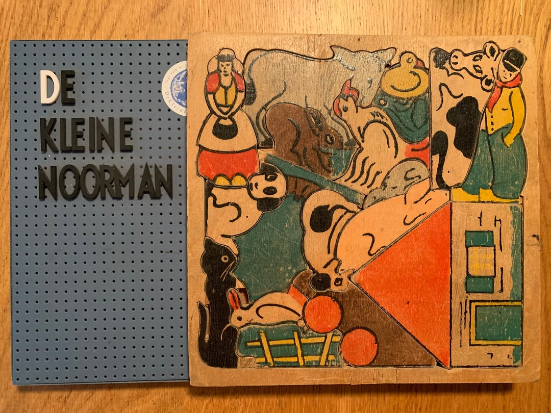 Antique 1940s Wooden Cluster/ Stand up Farm Puzzle W. Hahn Cluster-type ...