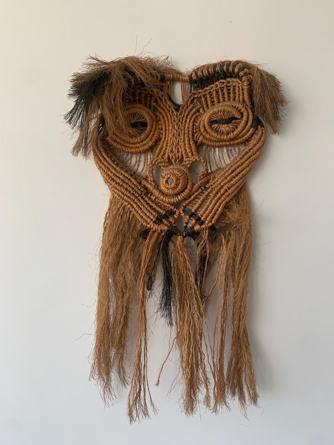 Vintage Macramé Wall Mask / Macrame Tiki / Wall Hanging Mask ...