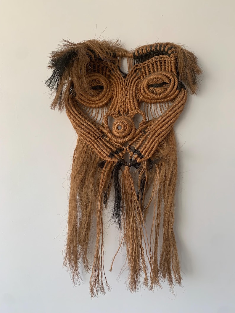 Vintage Macramé Wall Mask / Macrame Tiki / Wall Hanging Mask ...