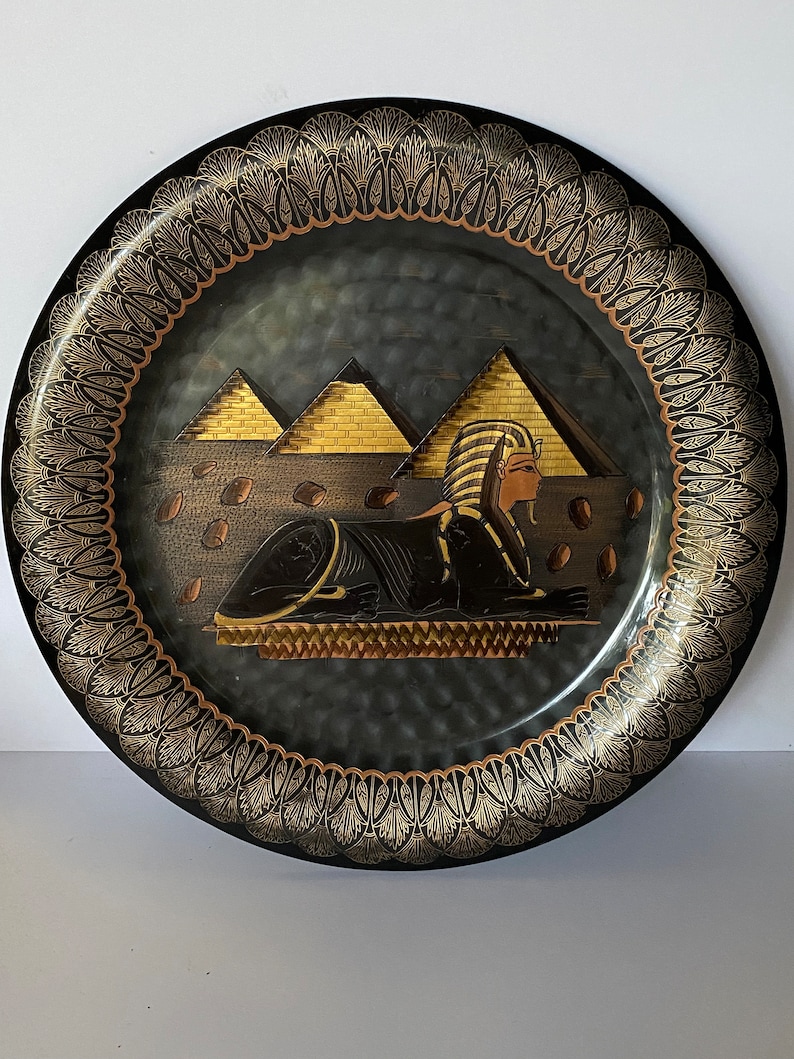 Egyptian Brass Oxidized Wall Plate - Ancient Egyptian Scene - Pyramids ...