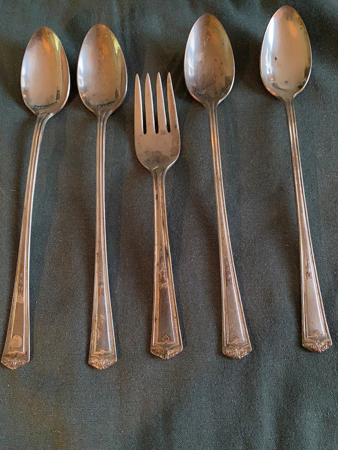 Winfield Silver Plate Ice Cream Spoons & Salad Fork - 5 Pieces ...