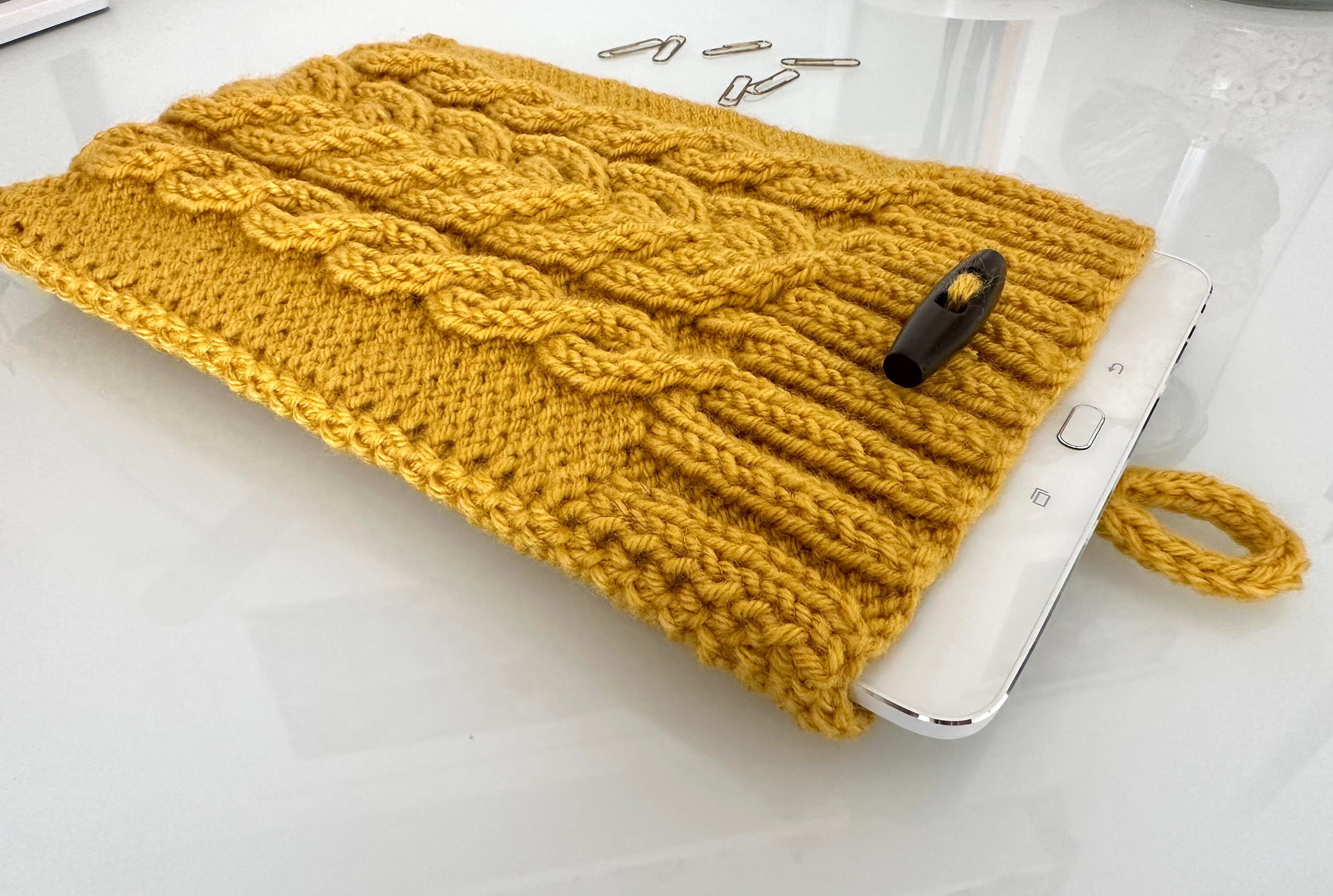 READY TO SHIP Hand Knit Mustard Tablet Case - iPad Tablet Case - Cable ...