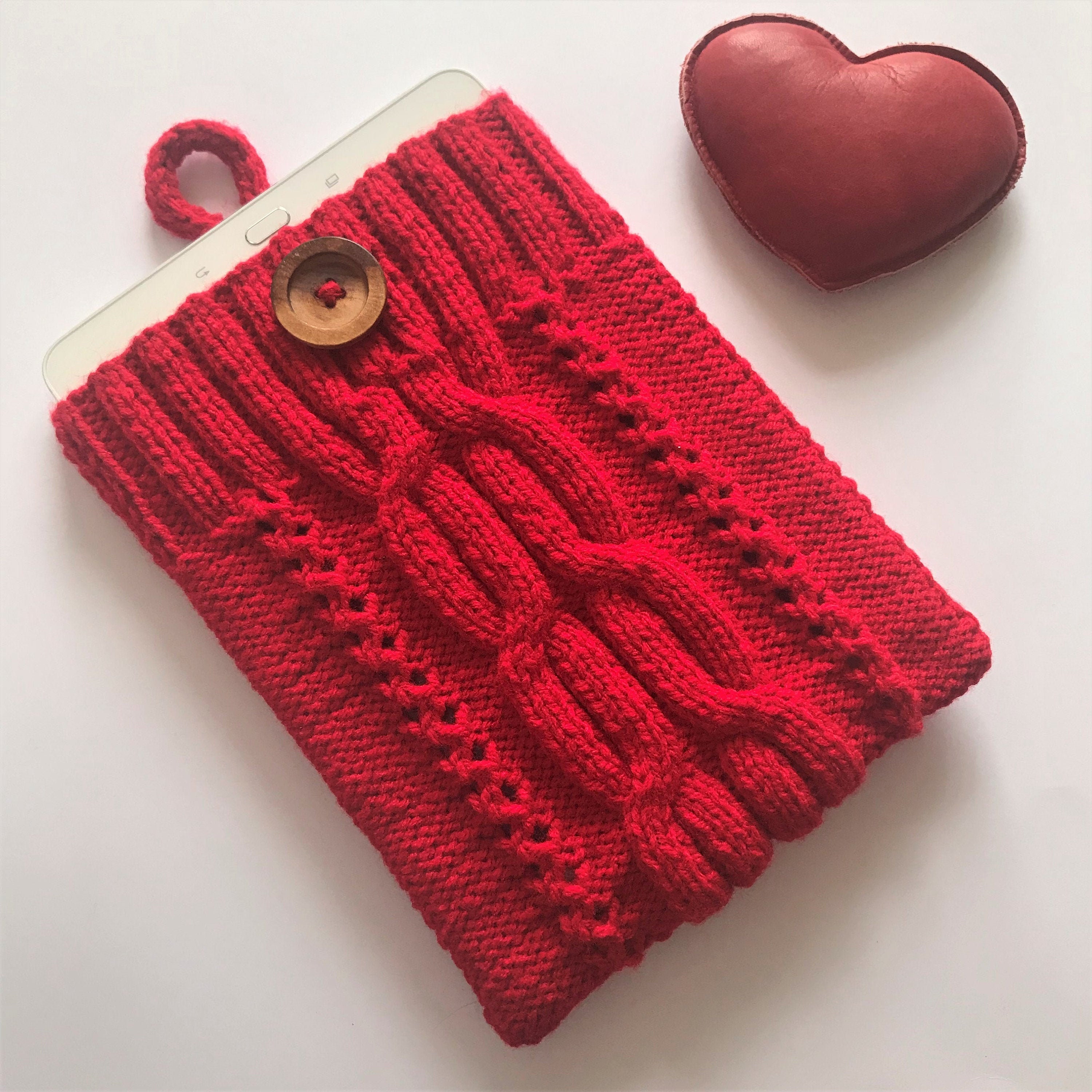 READY TO SHIP Hand Knit Red Tablet Case - iPad Tablet Case - Cable Knit ...