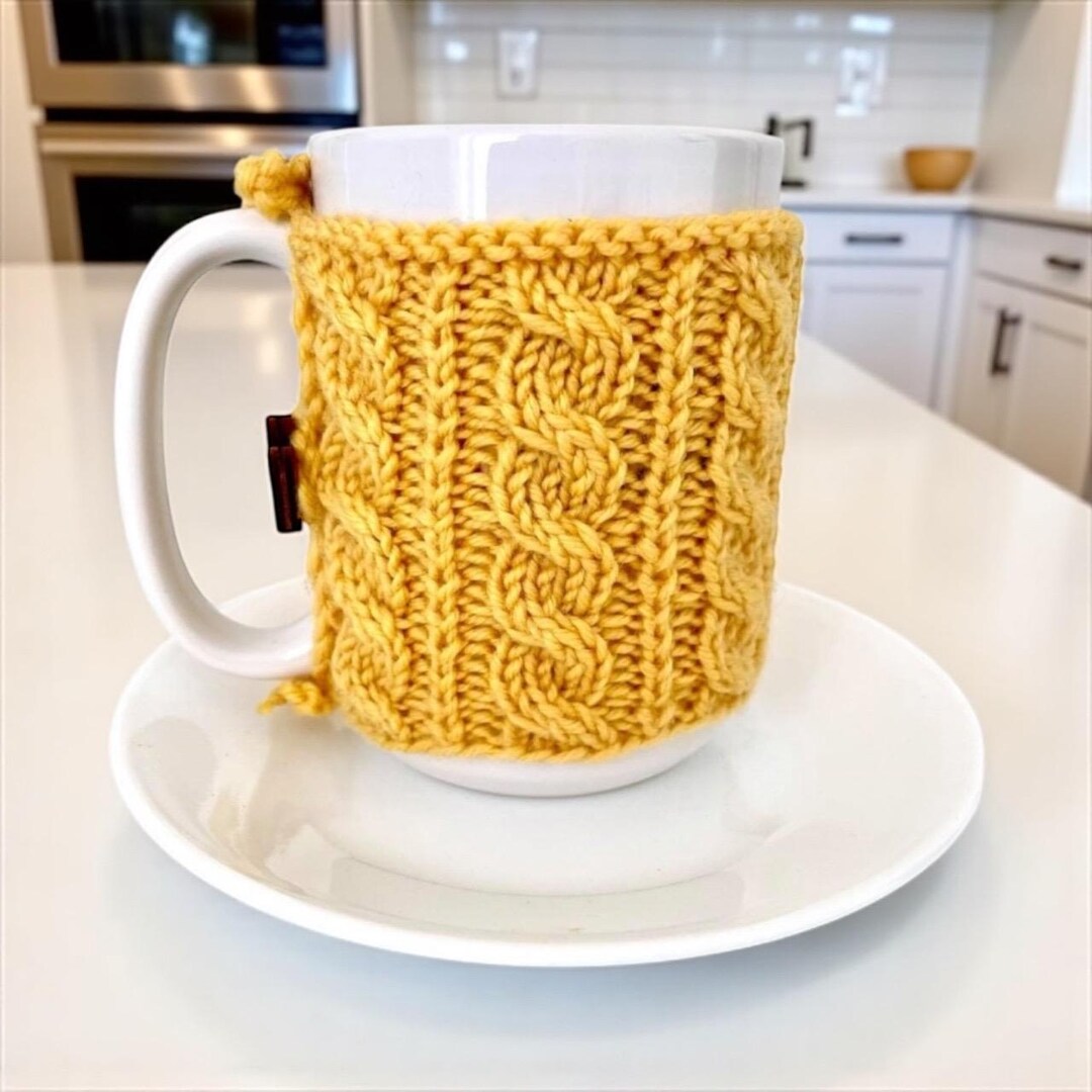 Hand-knit Mug Cozy: Adjustable Cable Knit Cup Cover - Etsy