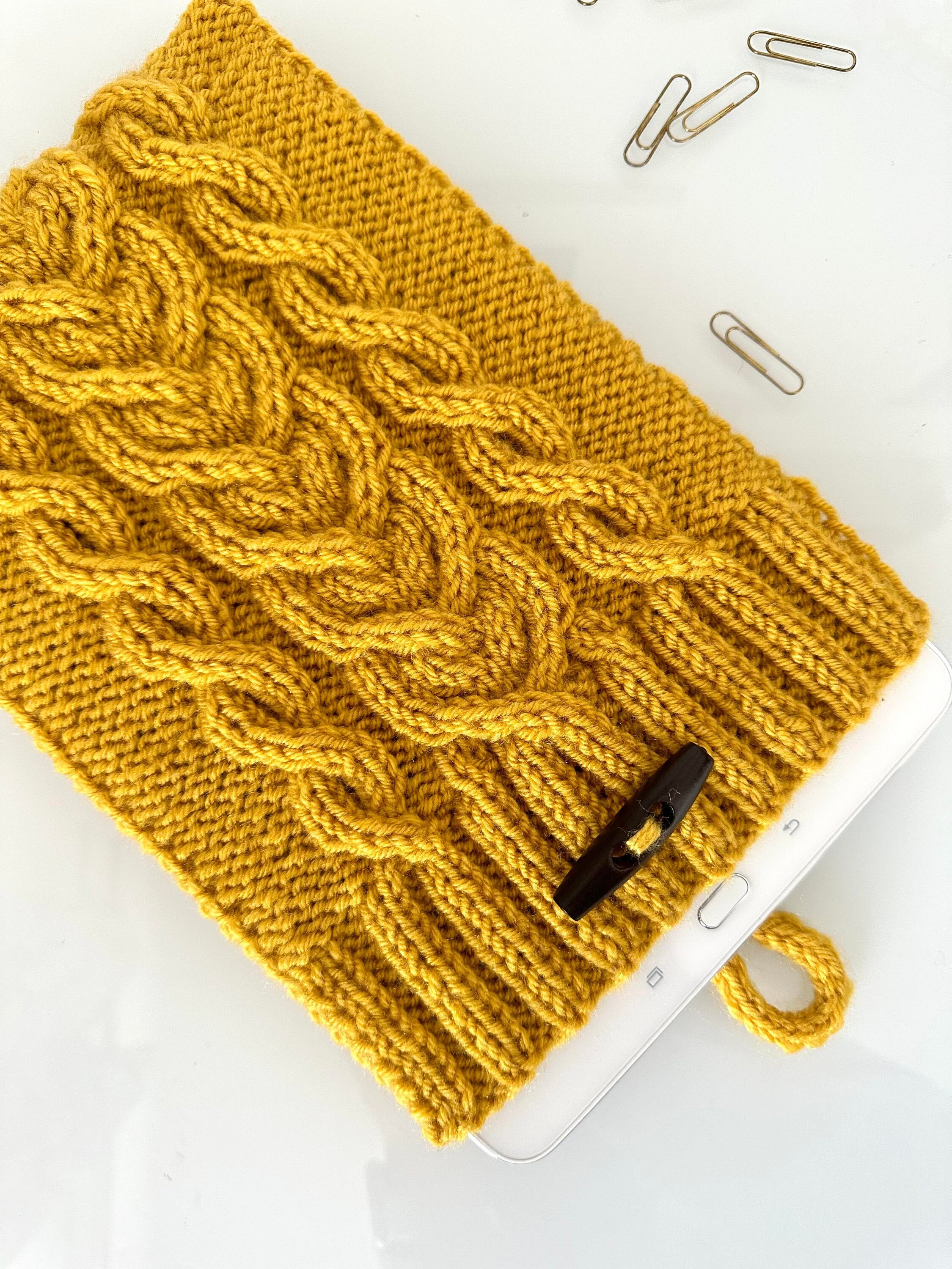 READY TO SHIP Hand Knit Mustard Tablet Case - iPad Tablet Case - Cable ...