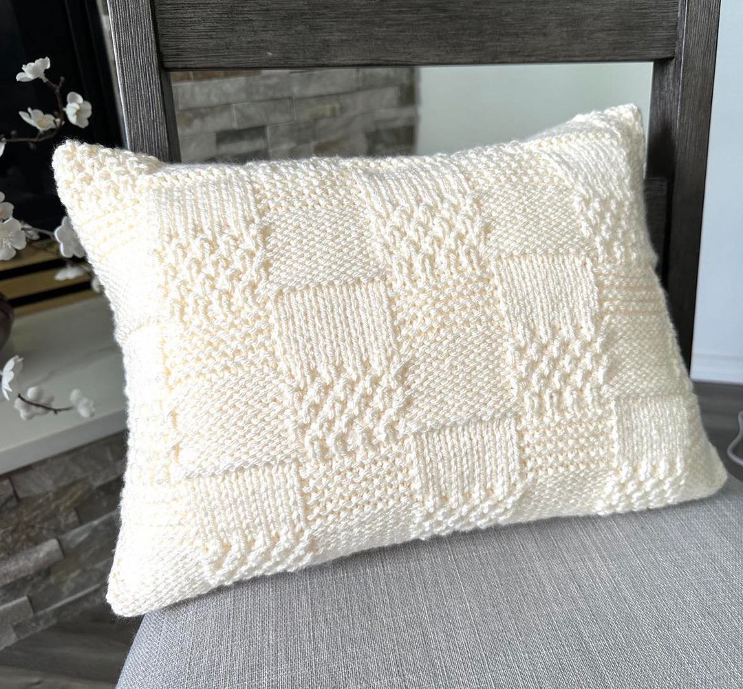 READY TO SHIP Hand Knit Pillow Cover in Ivory With Buttons 16 X 12 ...