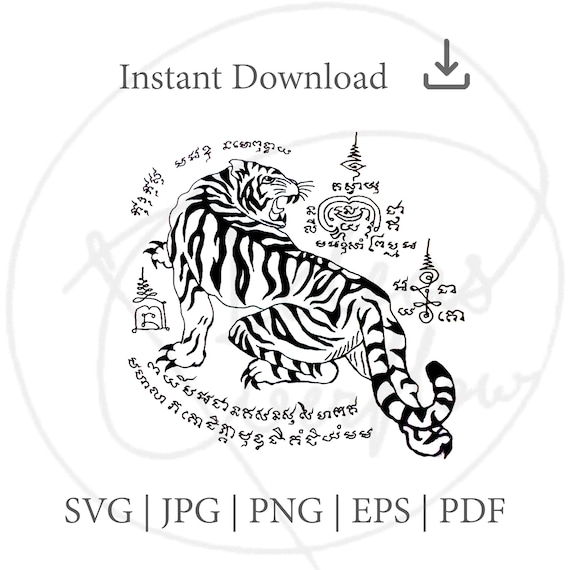 PHRAYA SUAKRONG Bengal Tiger Sak Yant Tattoo Design Svg Jpg - Etsy