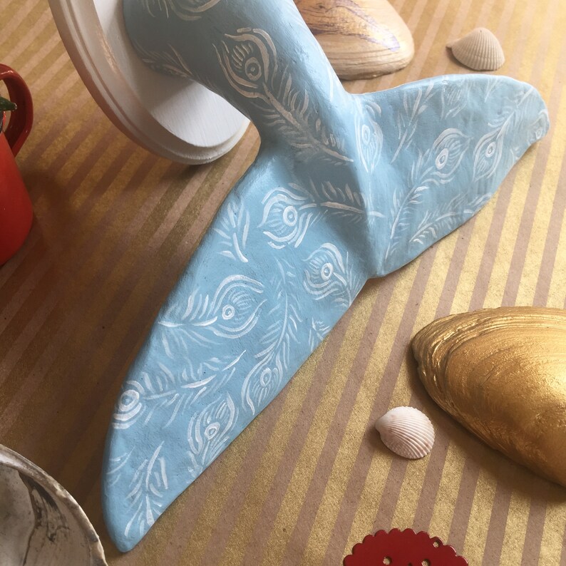 Paper Mache Humpback Whale Tail With Peacock Feathers, Whale, Whale ...