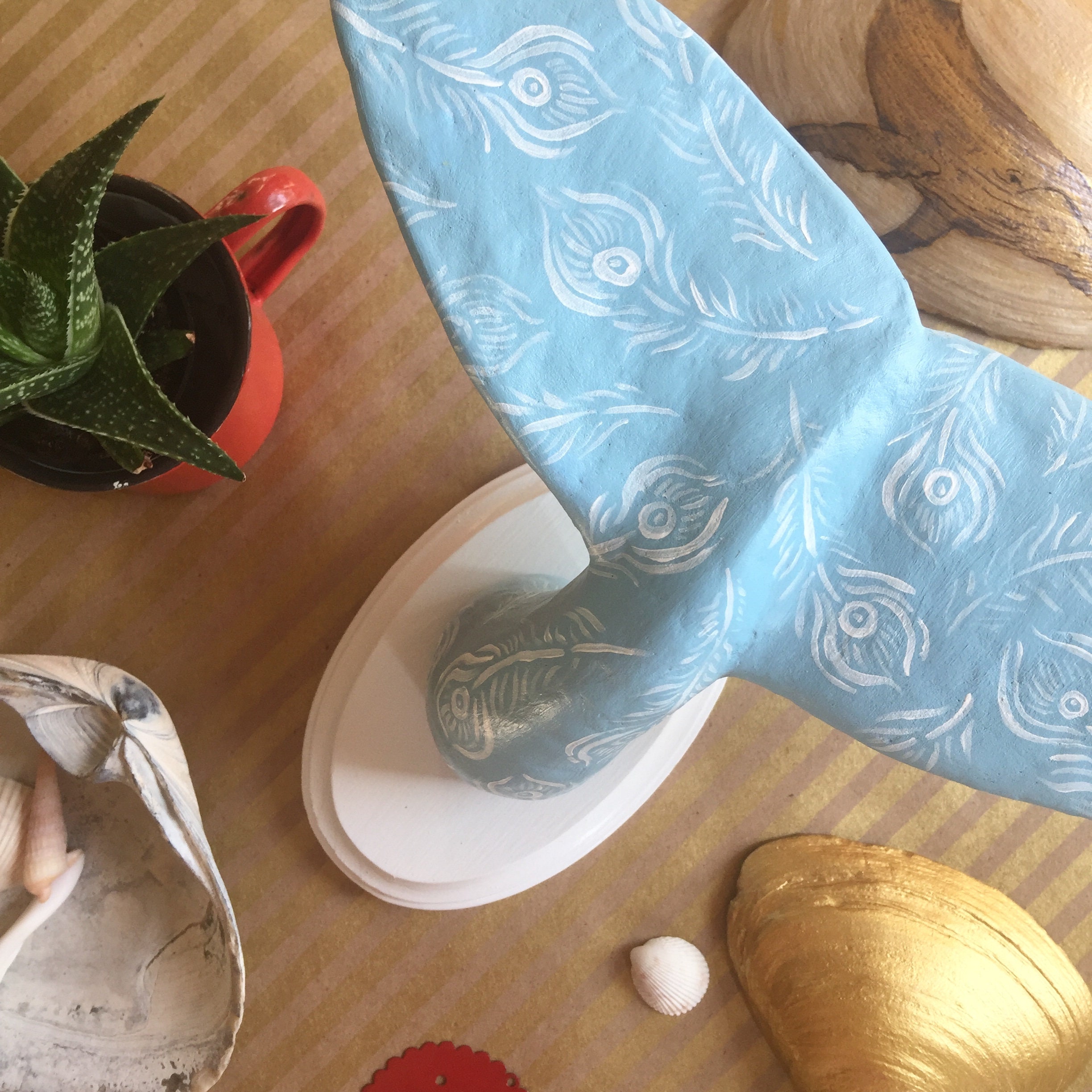 Paper Mache Humpback Whale Tail With Peacock Feathers, Whale, Whale ...