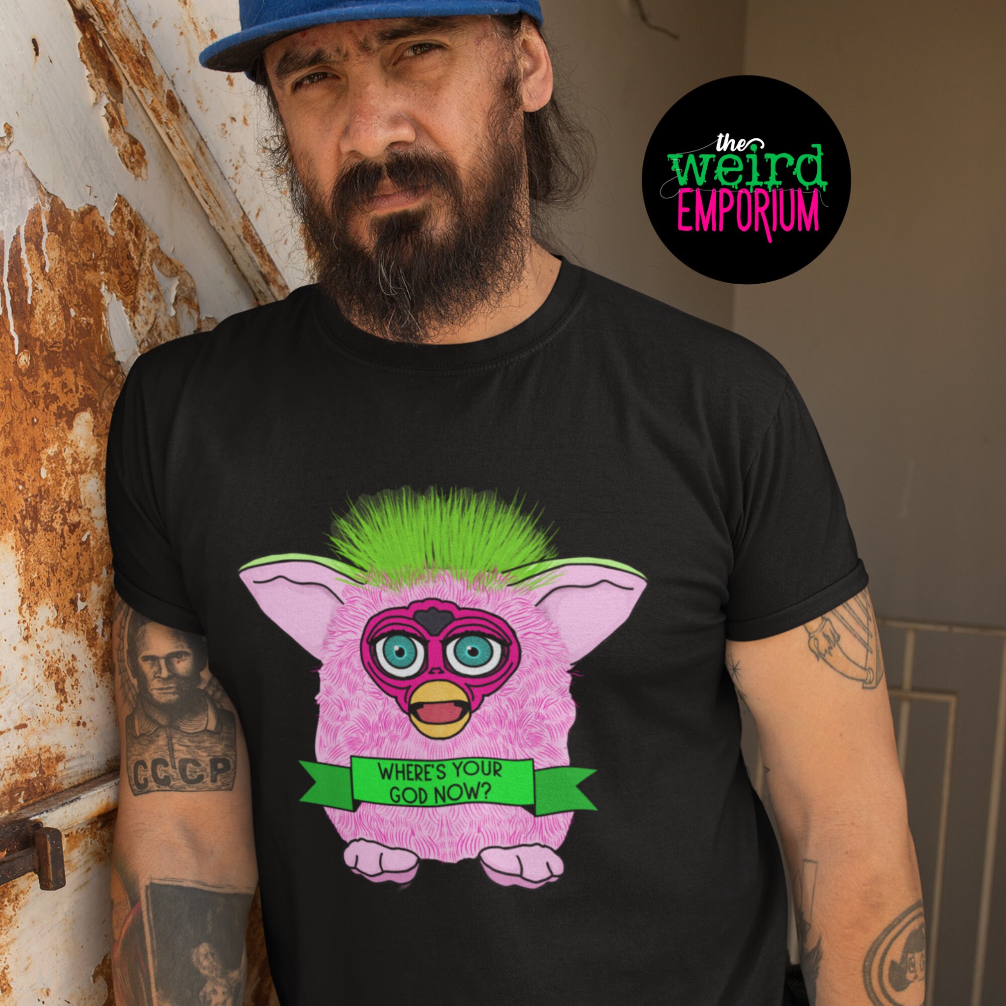 Furby Tee/ Where's Your God Now / Furby Shirt / Godless - Etsy