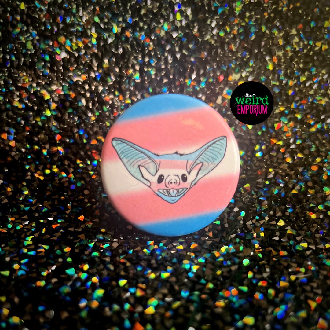 Trans Bat Button, Trans Pride Button, Trans* Pride, Pink White and Blue ...