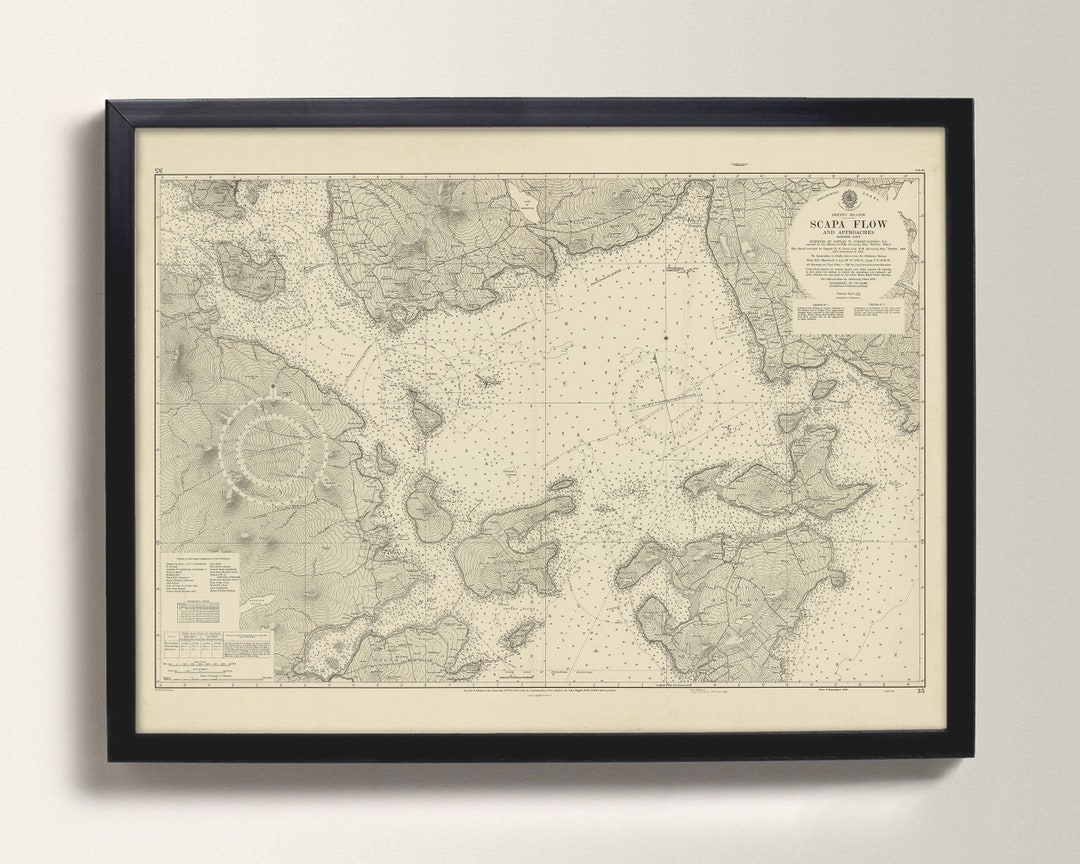 Scapa Flow | Historical Maritime Sea Chart Print – old Map of Shetland ...