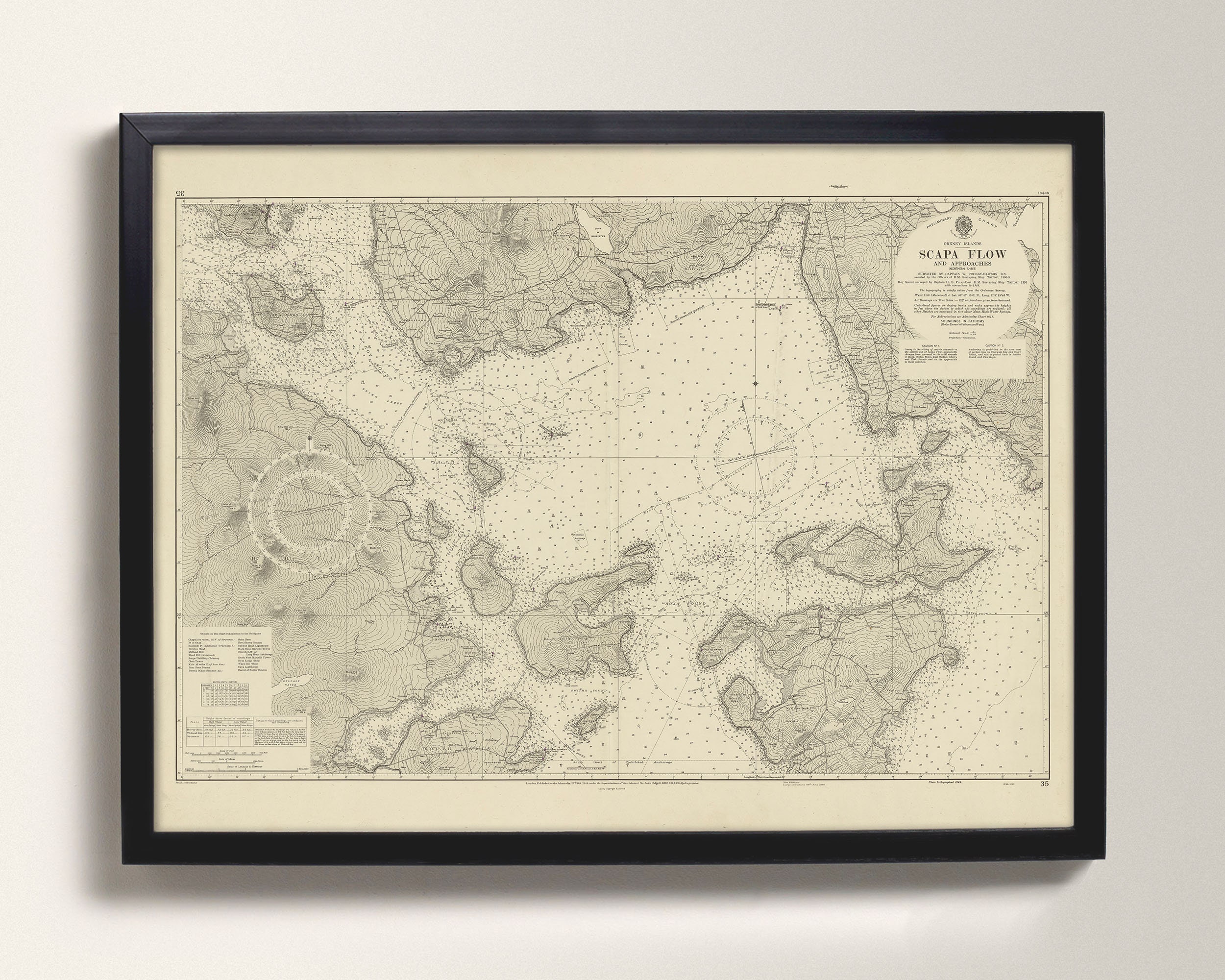 Scapa Flow | Historical Maritime Sea Chart Print – old Map of Shetland ...