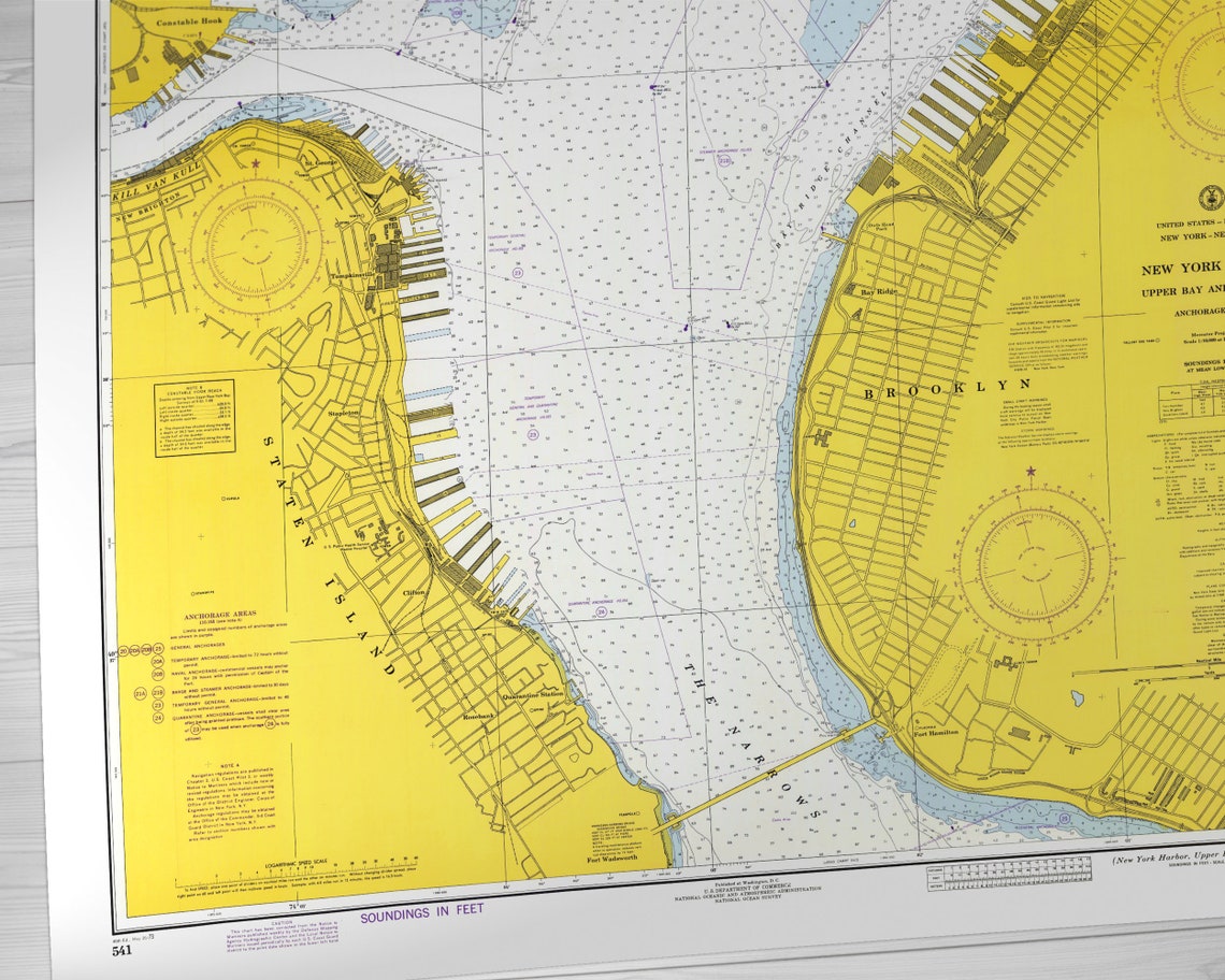 New York Harbor Old Map of New York antique Nautical Map - Etsy