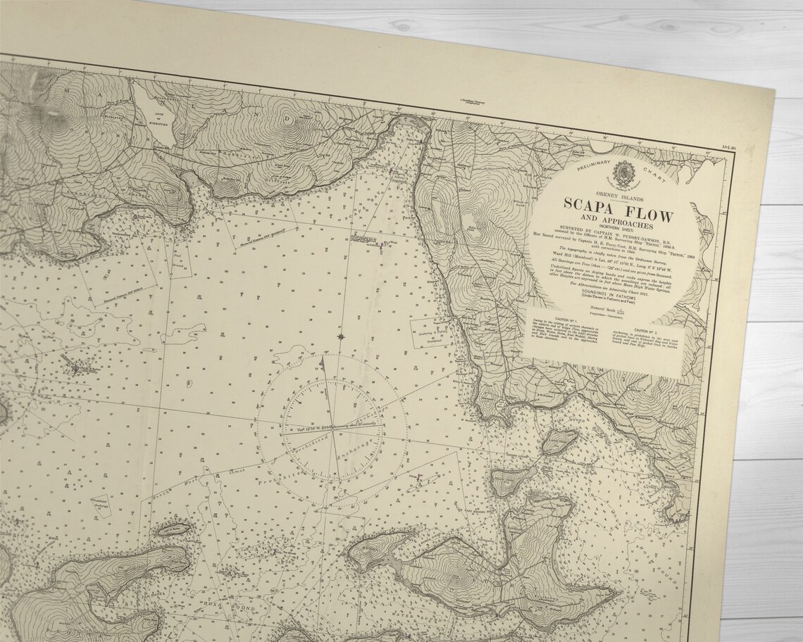 Scapa Flow Historical Maritime Sea Chart Print old Map of - Etsy